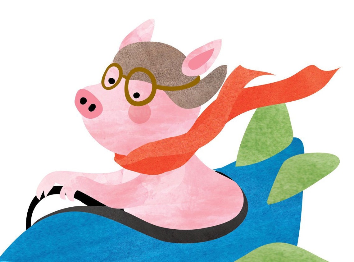 Pig Pilot Nursery Animal Wall Art Kids Room Farm Animal - Etsy