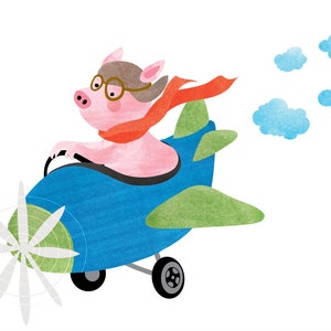 Pig Pilot Nursery Animal Wall Art Kids Room Farm Animal - Etsy