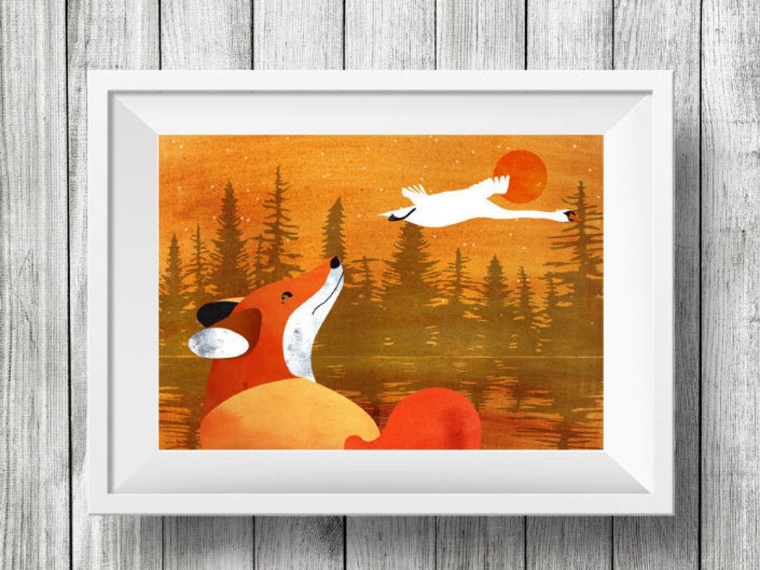 Fox and Swan Nursery Decor Nursery Print Wall Art Nursery - Etsy