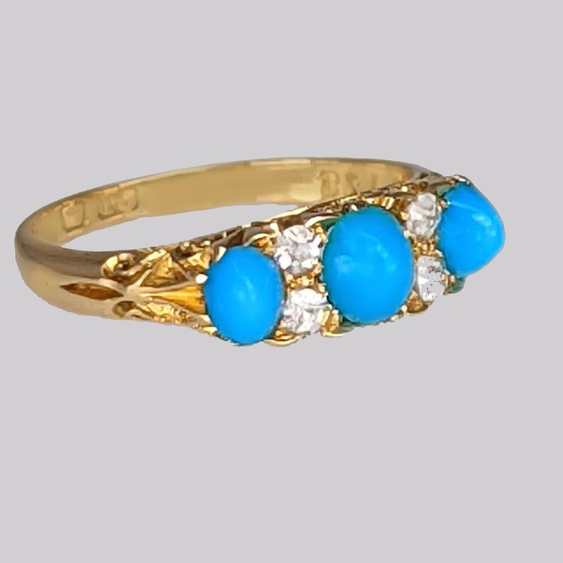 Victorian Turquoise and Diamond Ring 18ct Gold Ornate English Antique ...