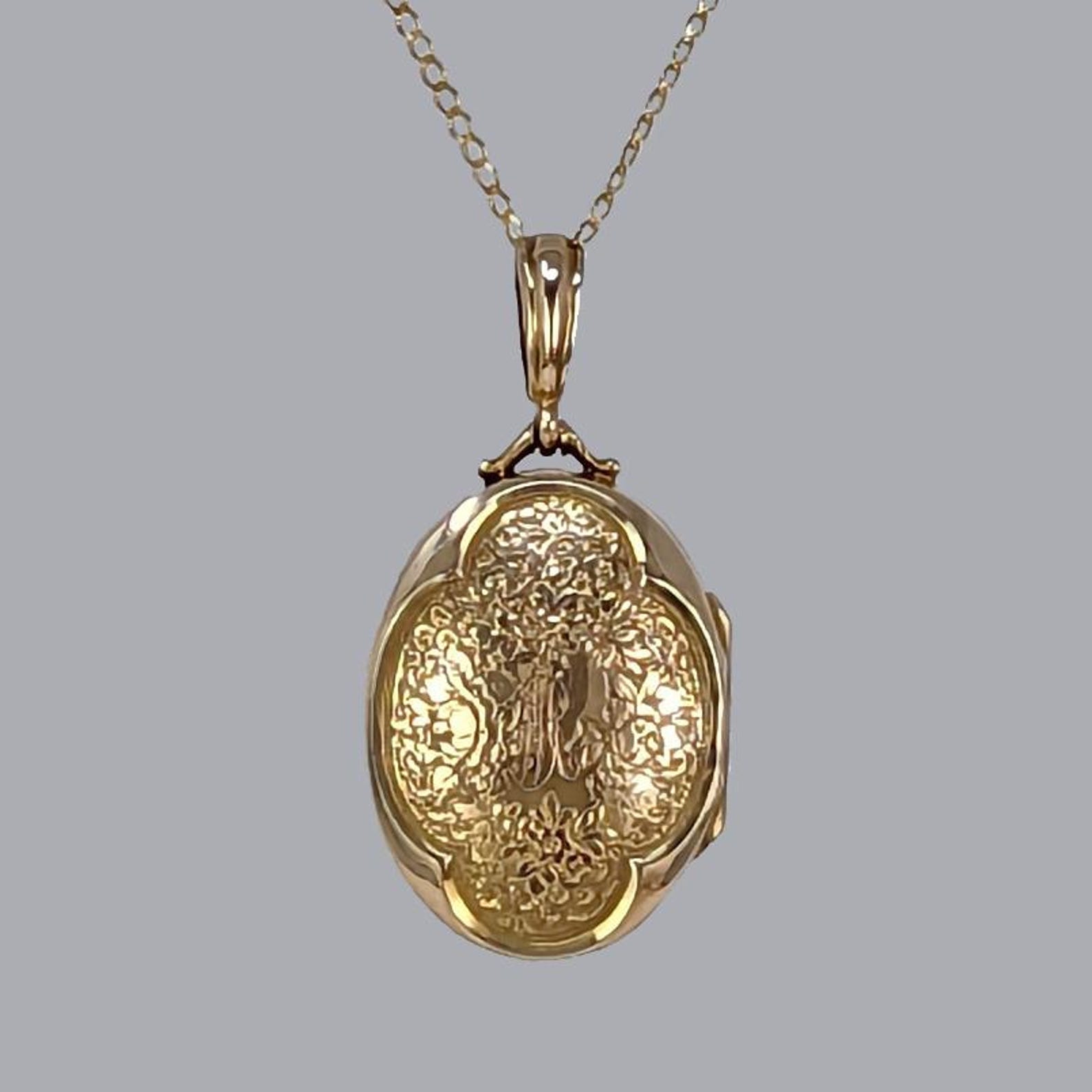 Antique Photo Locket 9ct Gold 1916 Floral Engraved Vintage Locket With ...