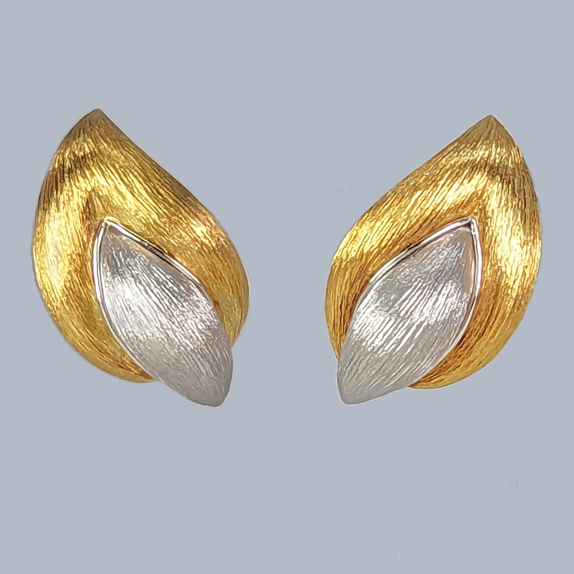 Vintage Henry Dunay 18ct Two Tone Gold Leaf Flame Earrings 1980s Clip ...