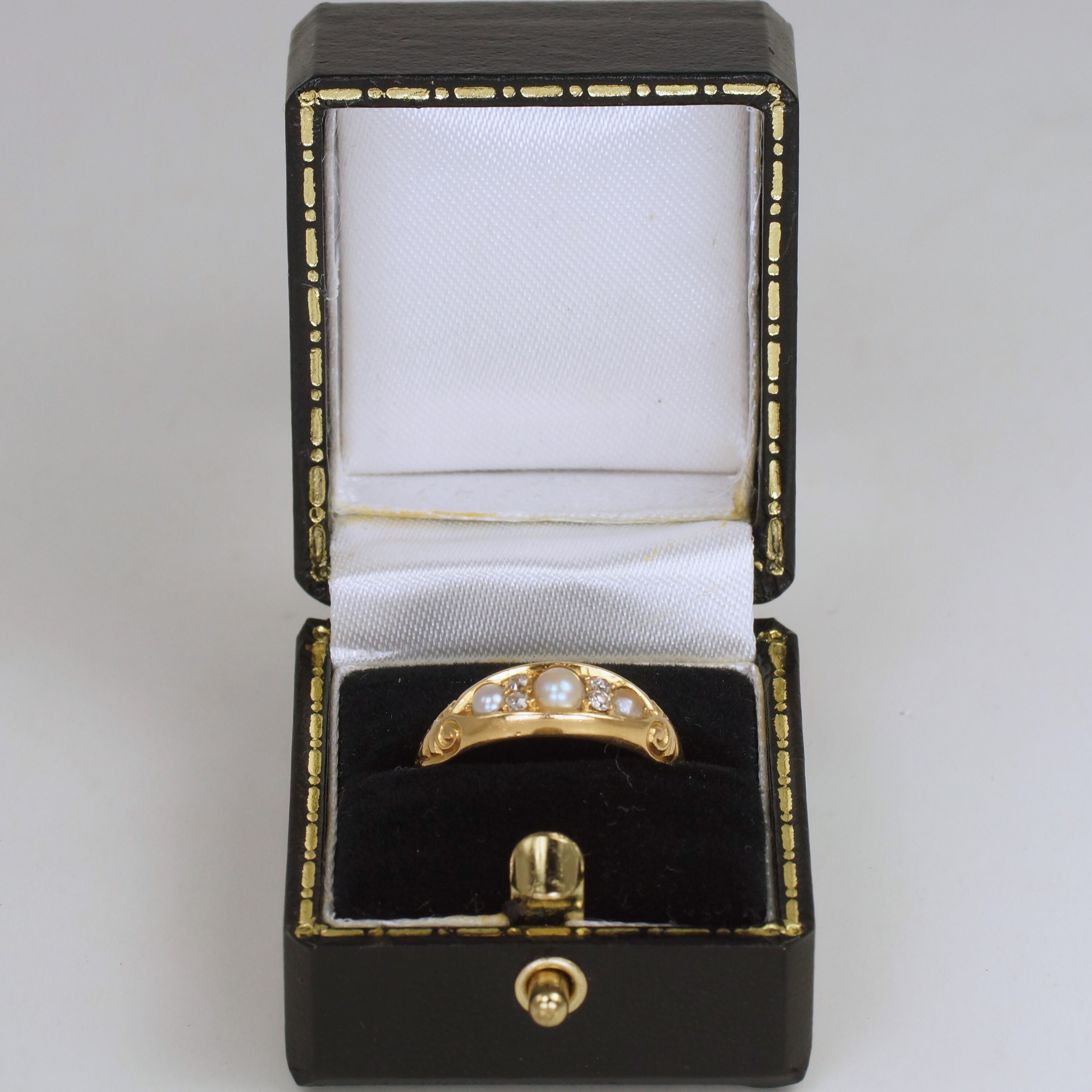 Victorian Pearl & Old Cut Diamond 18ct Gold Antique Boat Ring ...