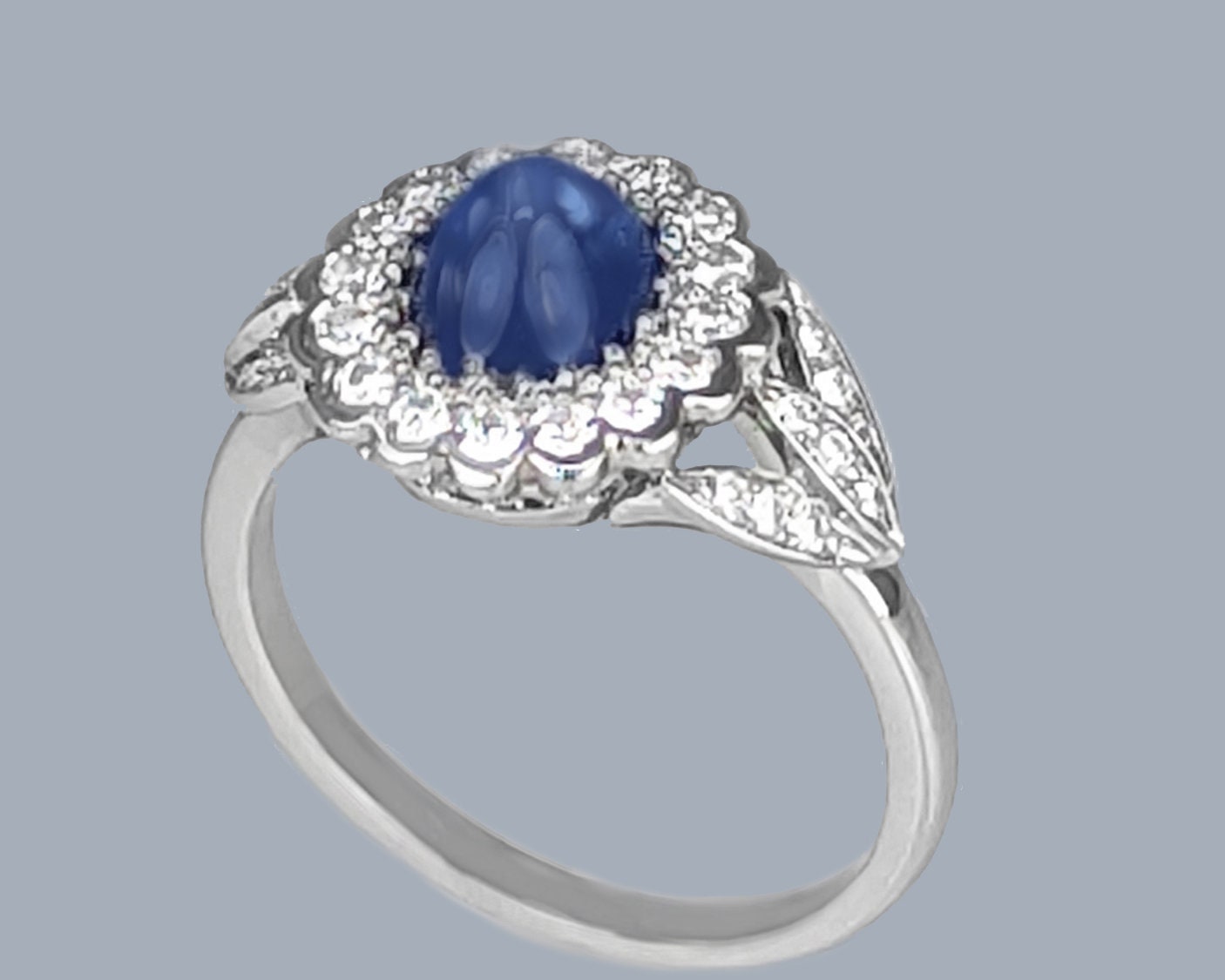 Vintage Sapphire Diamond Cluster Ring 18ct White Gold 1960s Engagement ...