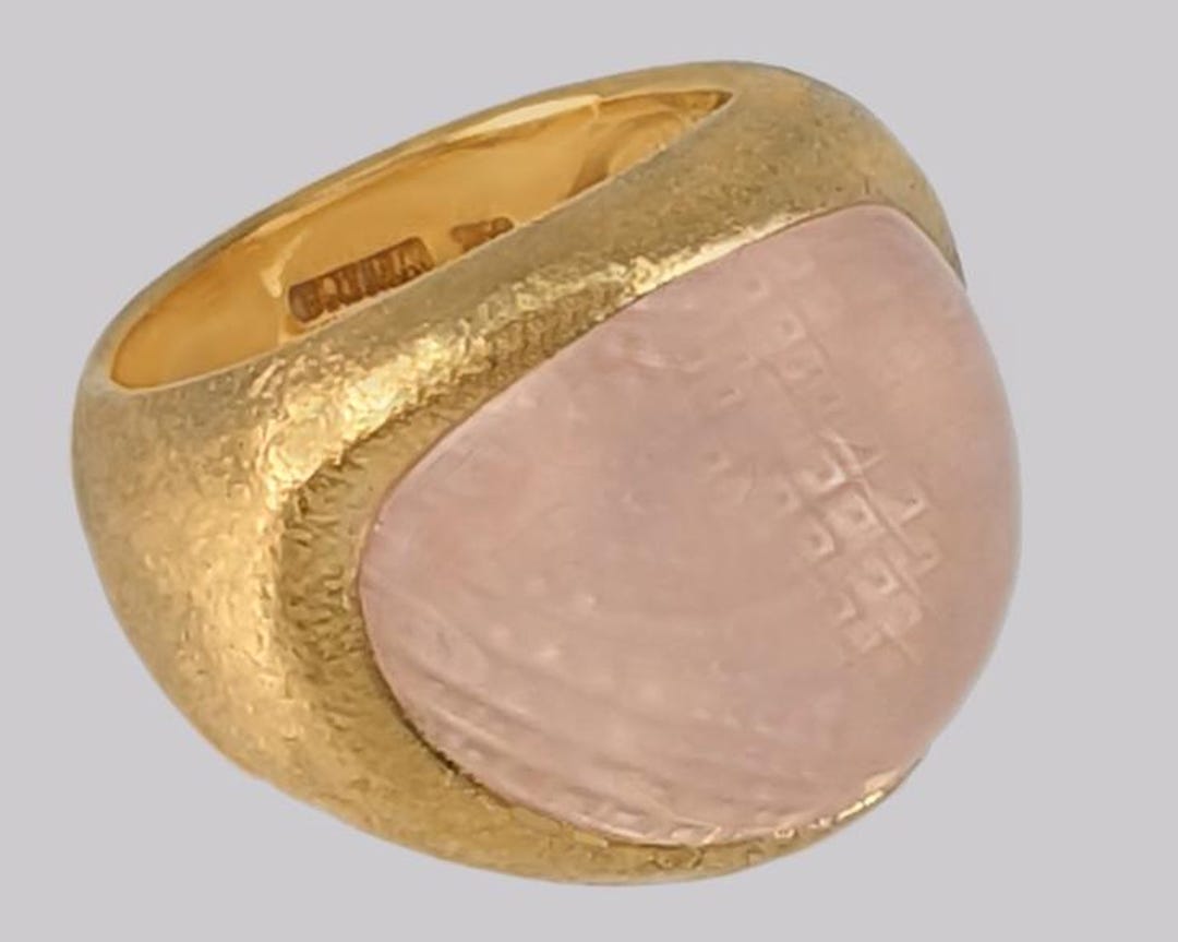 VINTAGE GRIMA Rose Quarts Ring 18ct Gold 1960s Andrew Grima Huge ...