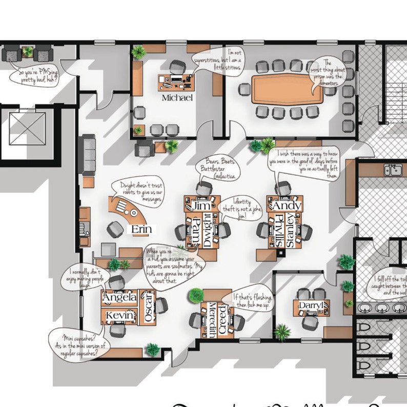 The Office US TV Show Office Floor Plan with Quotes The Office Quotes ...