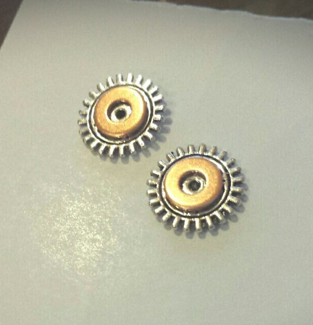 Unisex Mixed Metal Stud Earrings / Gears Hardware Repurposed Post ...