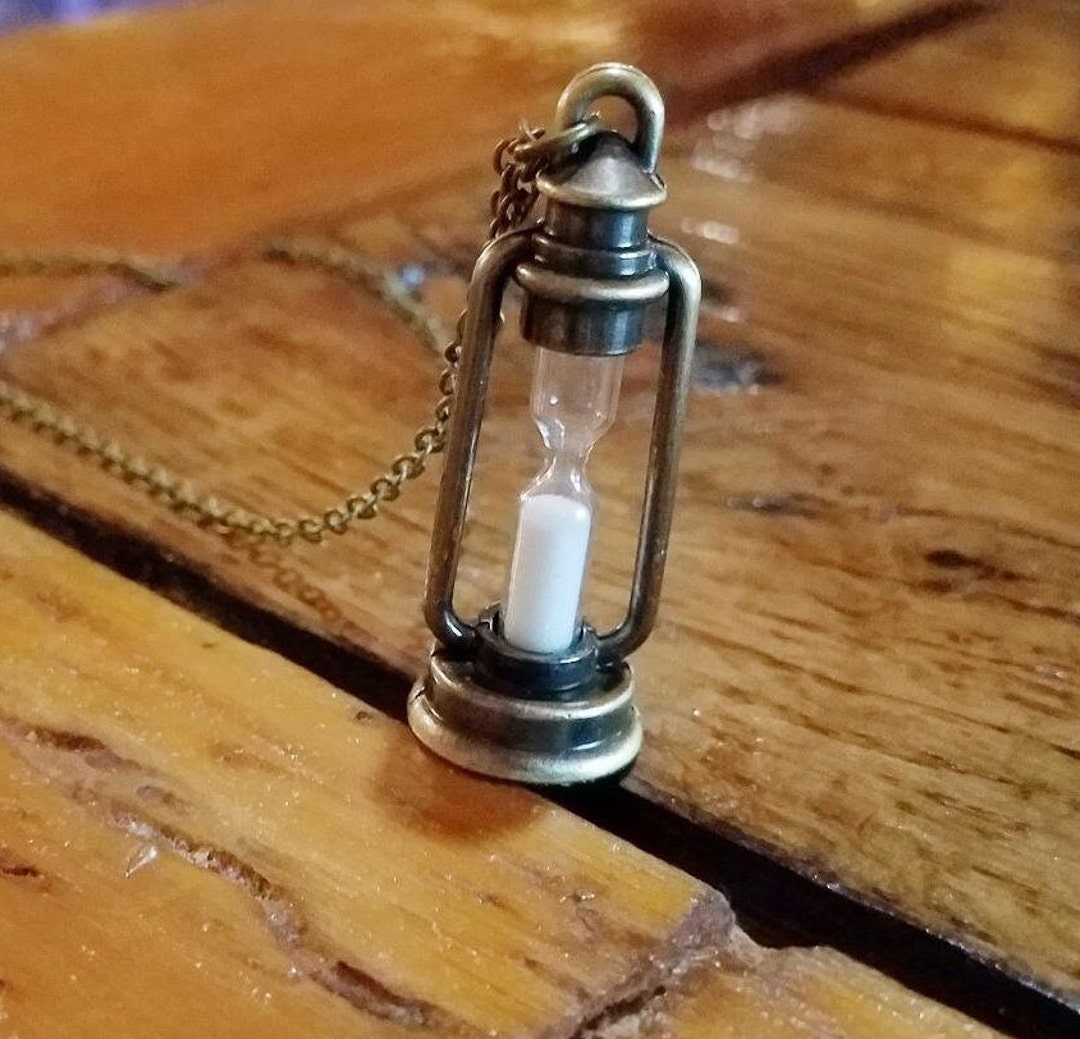Brass Metal Hourglass Necklace / Sands of Time Jewelry / Repurposed ...