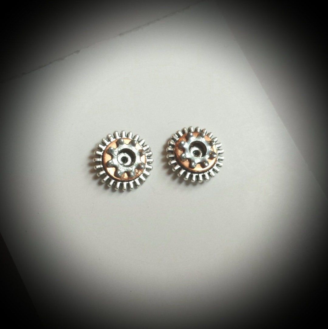 Tiny Gear and Copper Hardware Unisex Stud Earrings Steampunk - Etsy