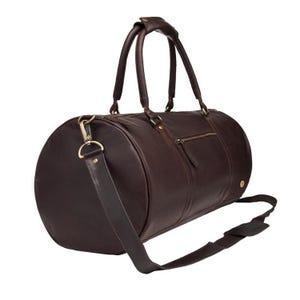 Full Grain Leather Duffle Bag in Dark Brown With Personalized Initials ...
