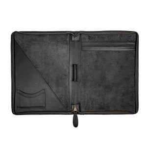 Personalized Black Full Grain Leather Portfolio Case With Zip Business ...