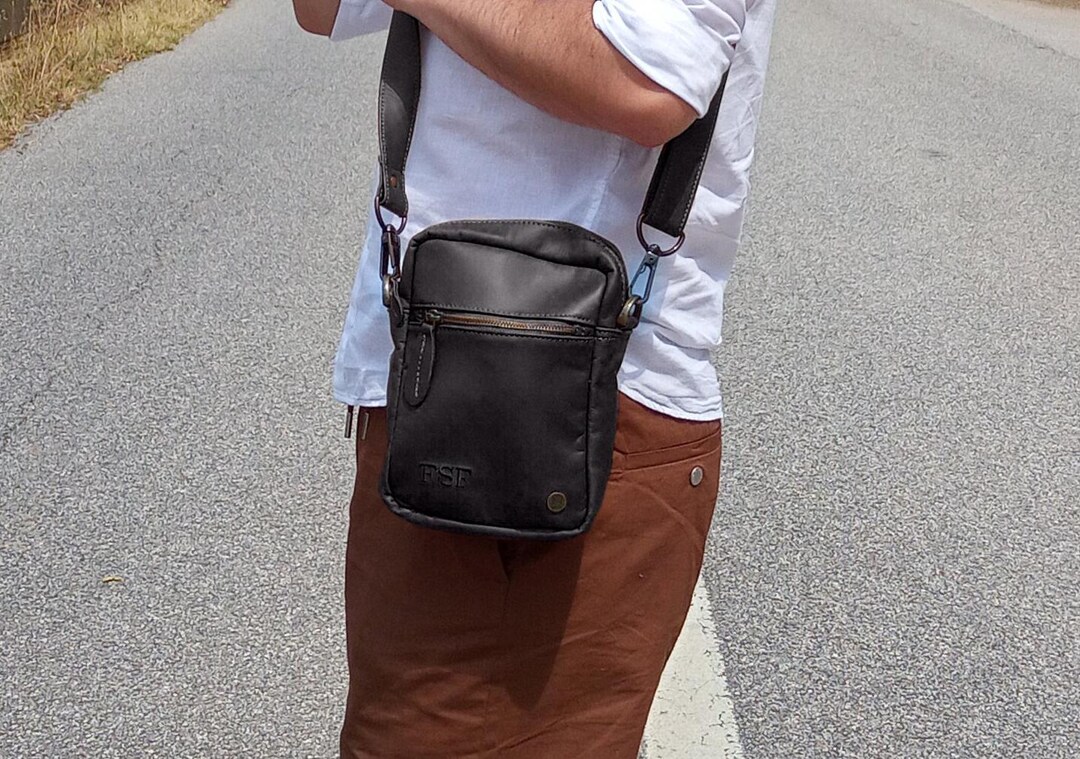 Personalized Black Leather Flight Bag | Cross Body Bag for Men | Small ...