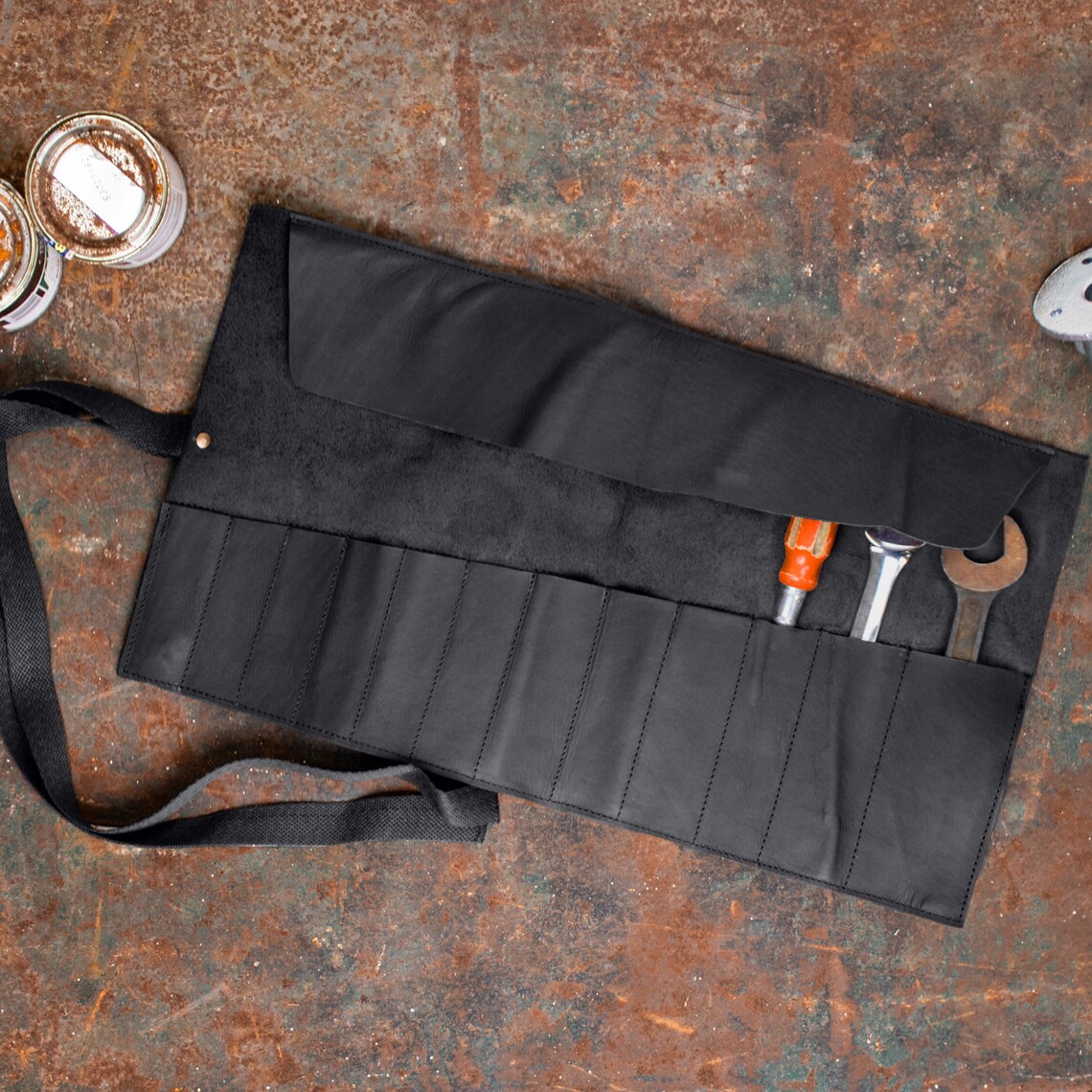 Personalized Black Leather Tool Roll Case, Craft Tool Case for Woodwork ...