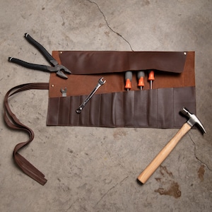 Personalized Brown Leather Tool Roll, Craft Tool Case for Woodwork ...