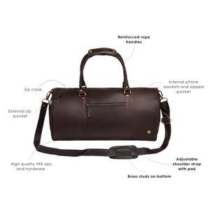 Full Grain Leather Duffle Bag in Dark Brown With Personalized Initials ...