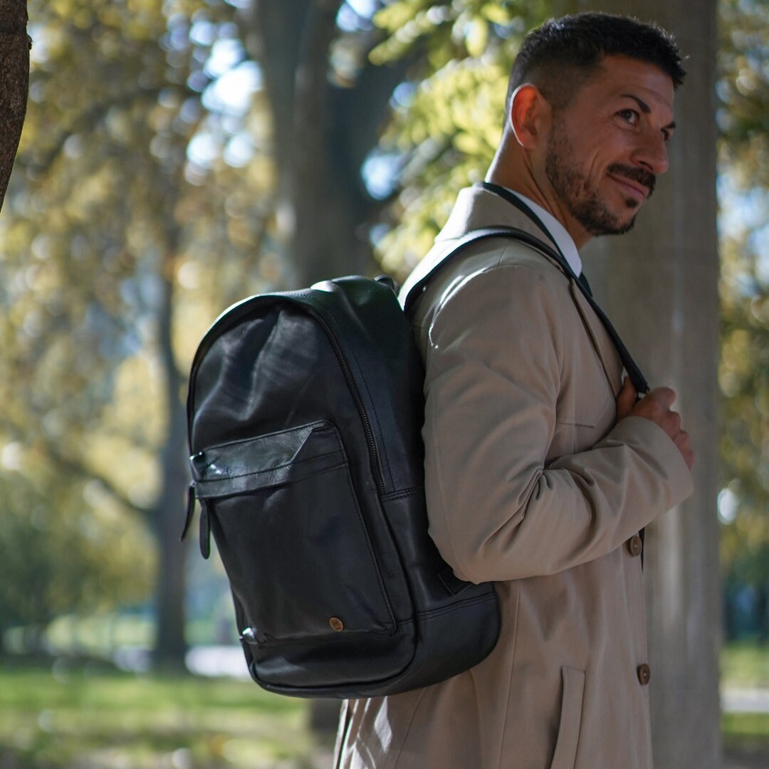 Personalized Initials Leather Backpack 13 Laptop in Black Full Grain ...