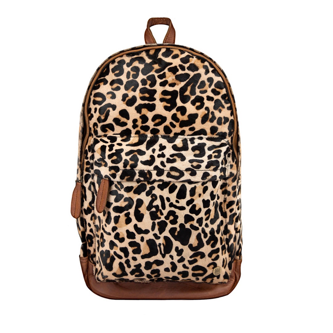 Cowhide Leather Backpack in Leopard Print Pony Hair & Brown Full Grain ...