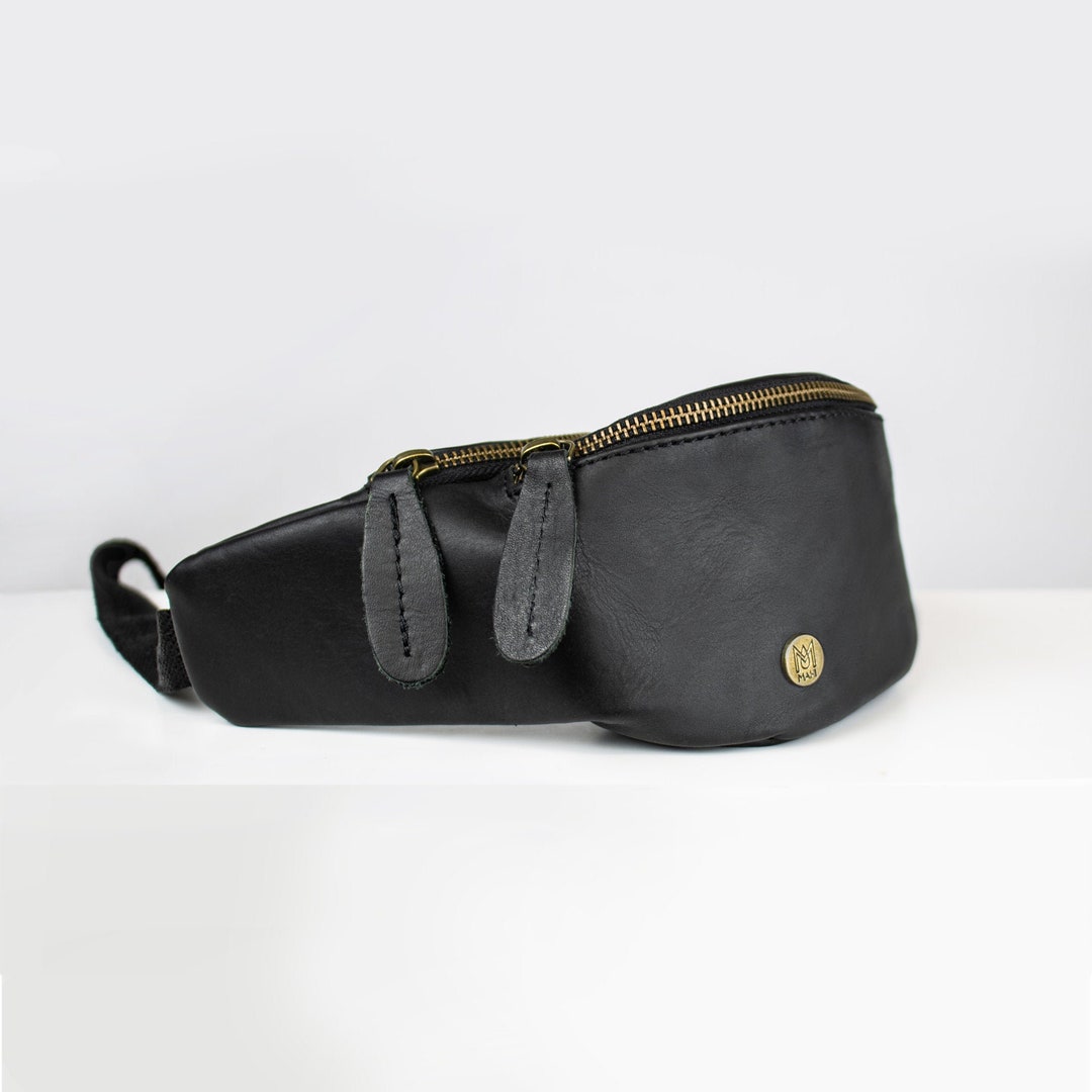 Personalized Black Leather Bum Bag | Leather Hip Bag | Leather Fanny ...