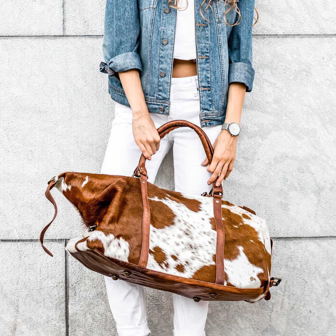 Large Natural Cowhide Weekend Bag for Her | Western Style Full Grain ...