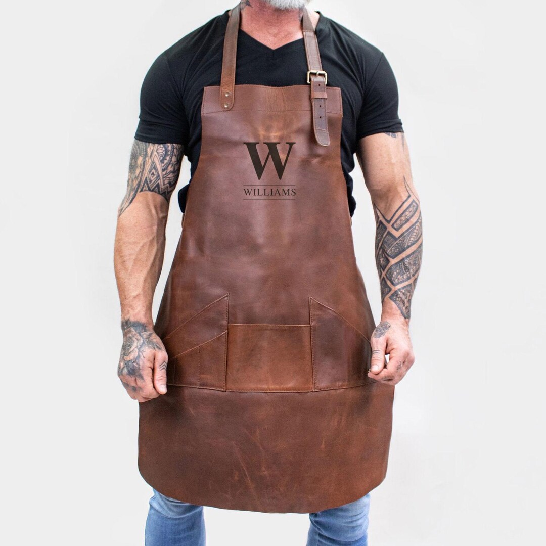 Personalized Leather Apron With Custom Laser Monogram Full Grain ...