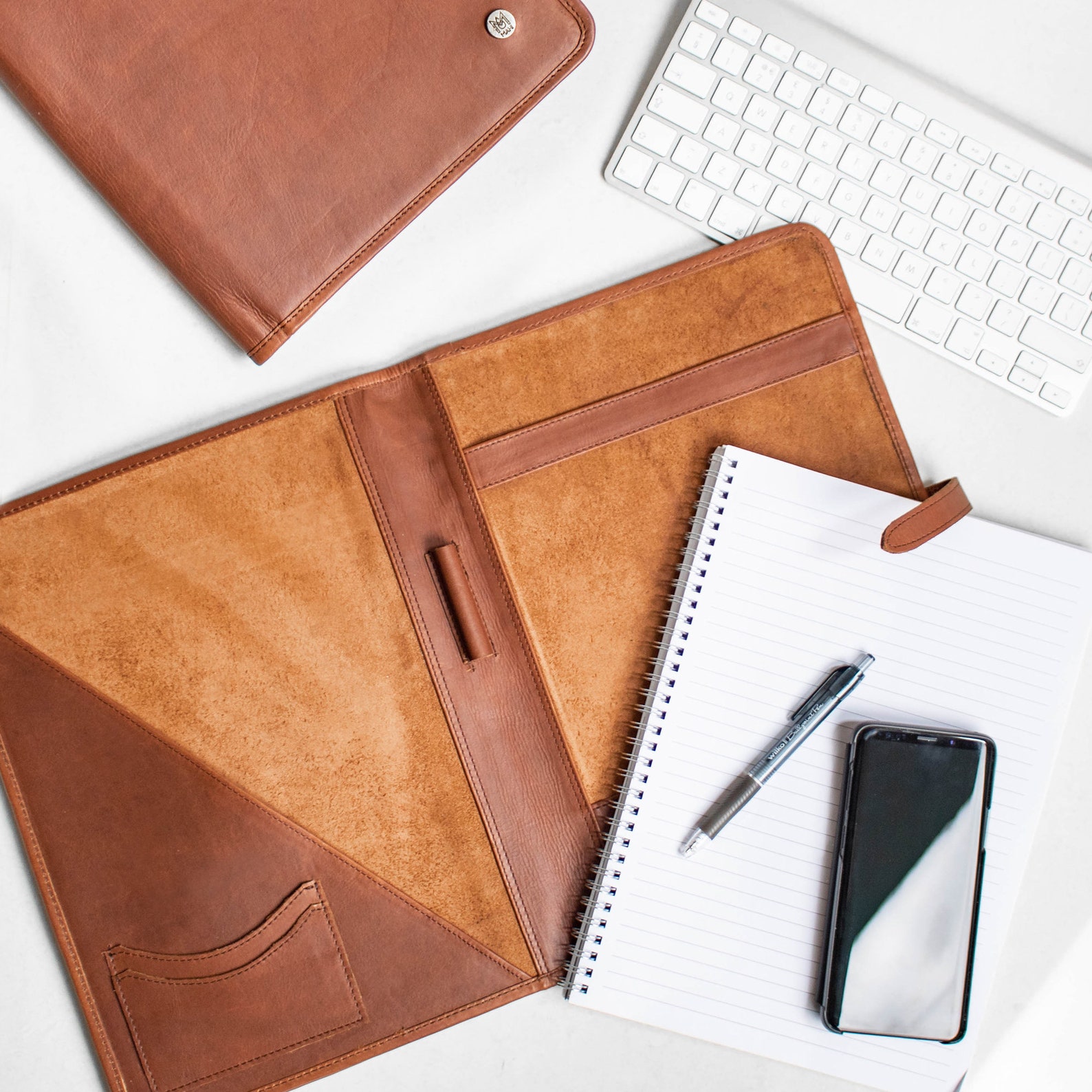 Personalized Brown Full Grain Leather Portfolio Padfolio - Etsy Canada