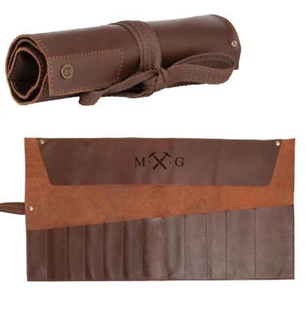 Personalized Brown Leather Tool Roll Case, Craft Tool Case for Woodwork ...