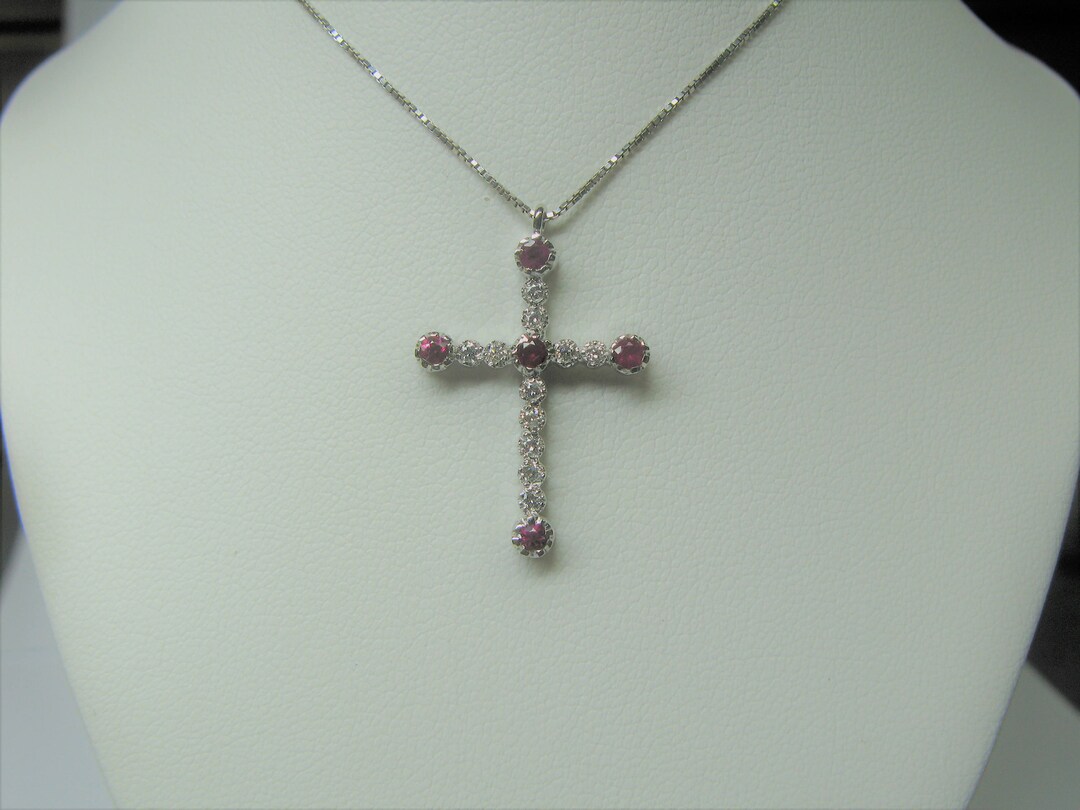 18K White Gold Diamond Ruby Cross - Etsy