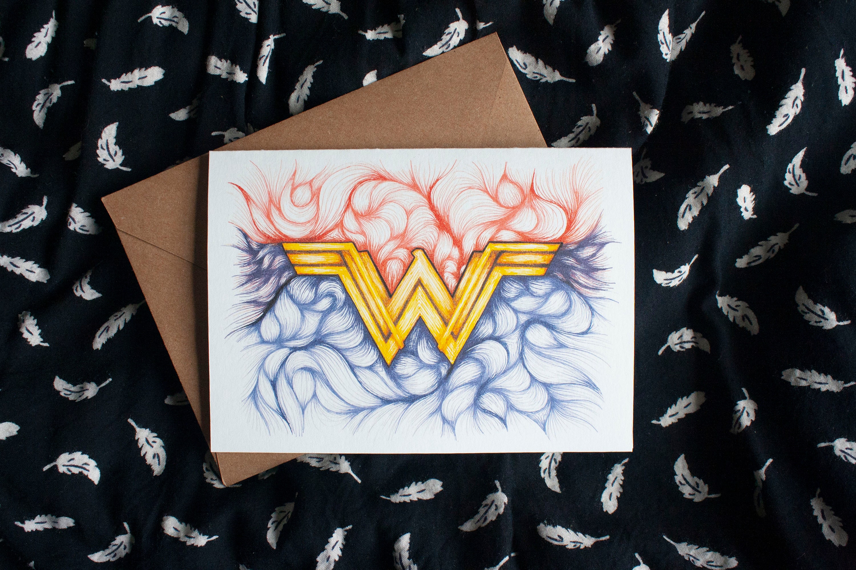 Wonder Woman | Hand-drawn Logo Illustration | Blank Greeting Card ...