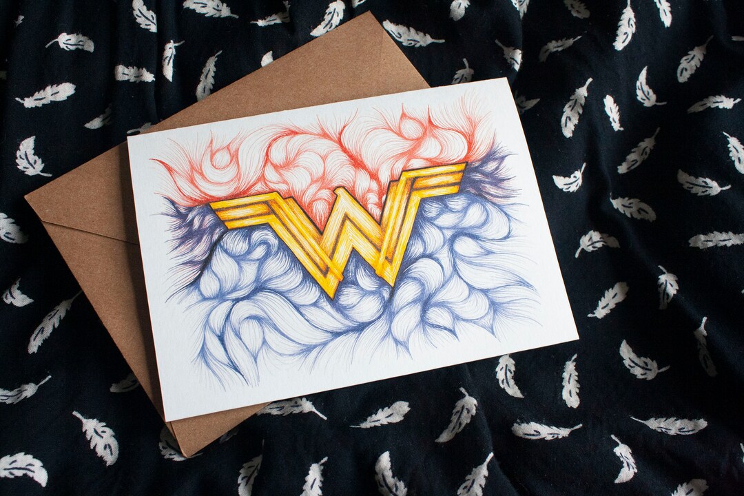 Wonder Woman | Hand-drawn Logo Illustration | Blank Greeting Card ...