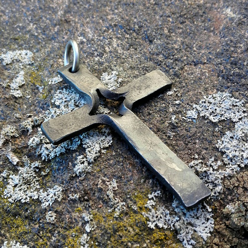 Steel cross pendant hand forged from mild steel. | Etsy