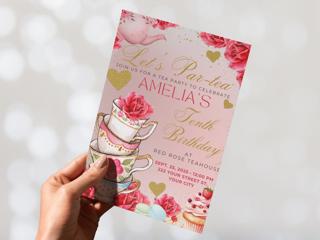 Editable Tea Party Birthday Invitation, Par-tea Invitation, Girl Par ...