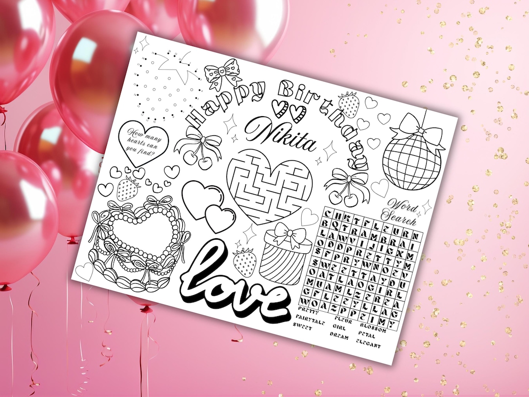 EDITABLE Tween Girl Coquette Themed Activity Sheet, Personalized ...