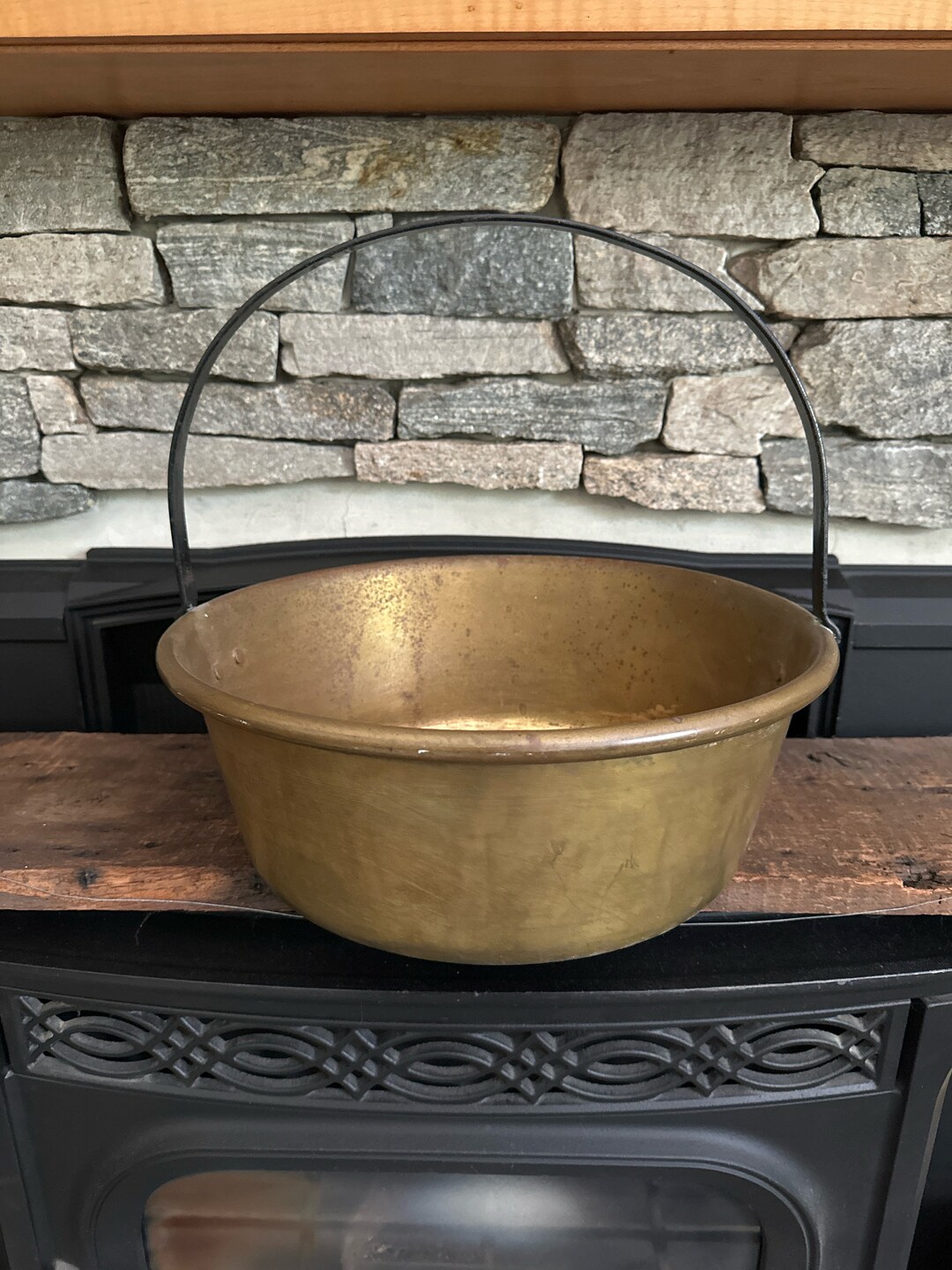 Antique Brass Kettle With Iron Handle | Fireplace | Outdoor Cooking ...