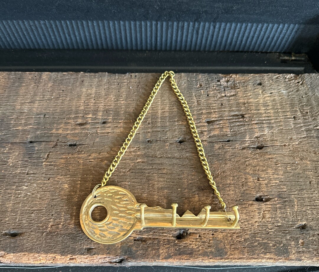 Vintage Brass Key Shaped Key Holder With Hanging Chain | Garage ...