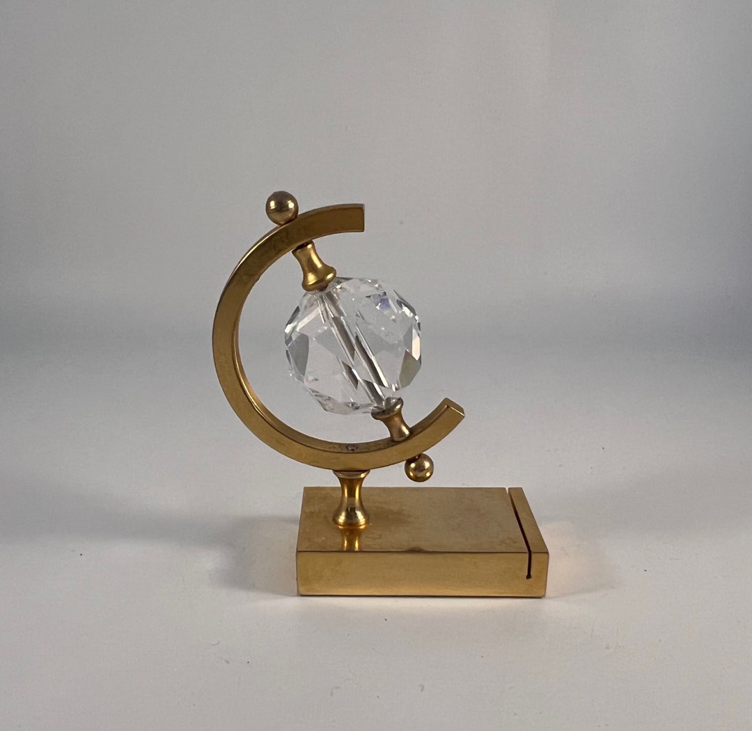 Crystal Atlas Globe on Brass Armillary Business Card Holder | Travel ...