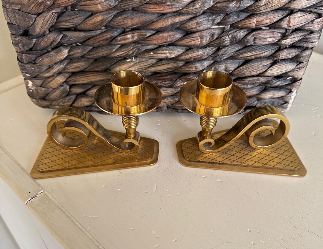 Vintage Golden Brass MCM Candle Holders | Set Design | Home Staging ...
