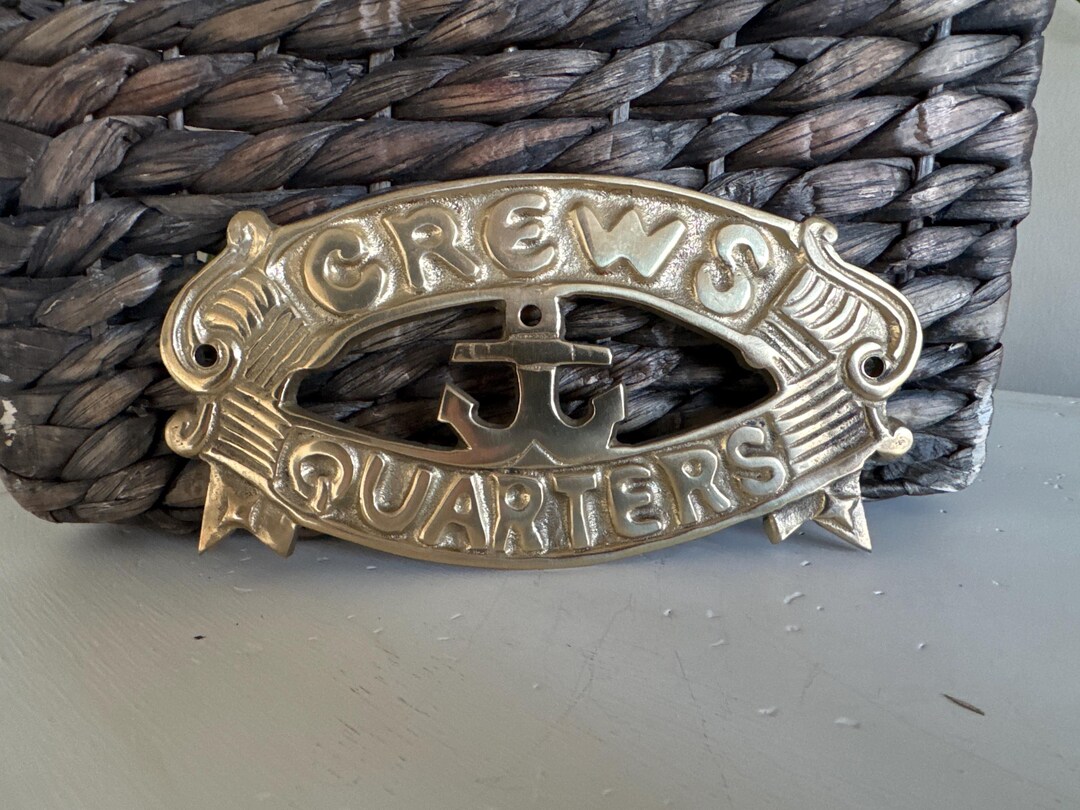 Vintage Brass Sign CREWS QUARTERS | Nautical | Anchor | Beach | Pool ...