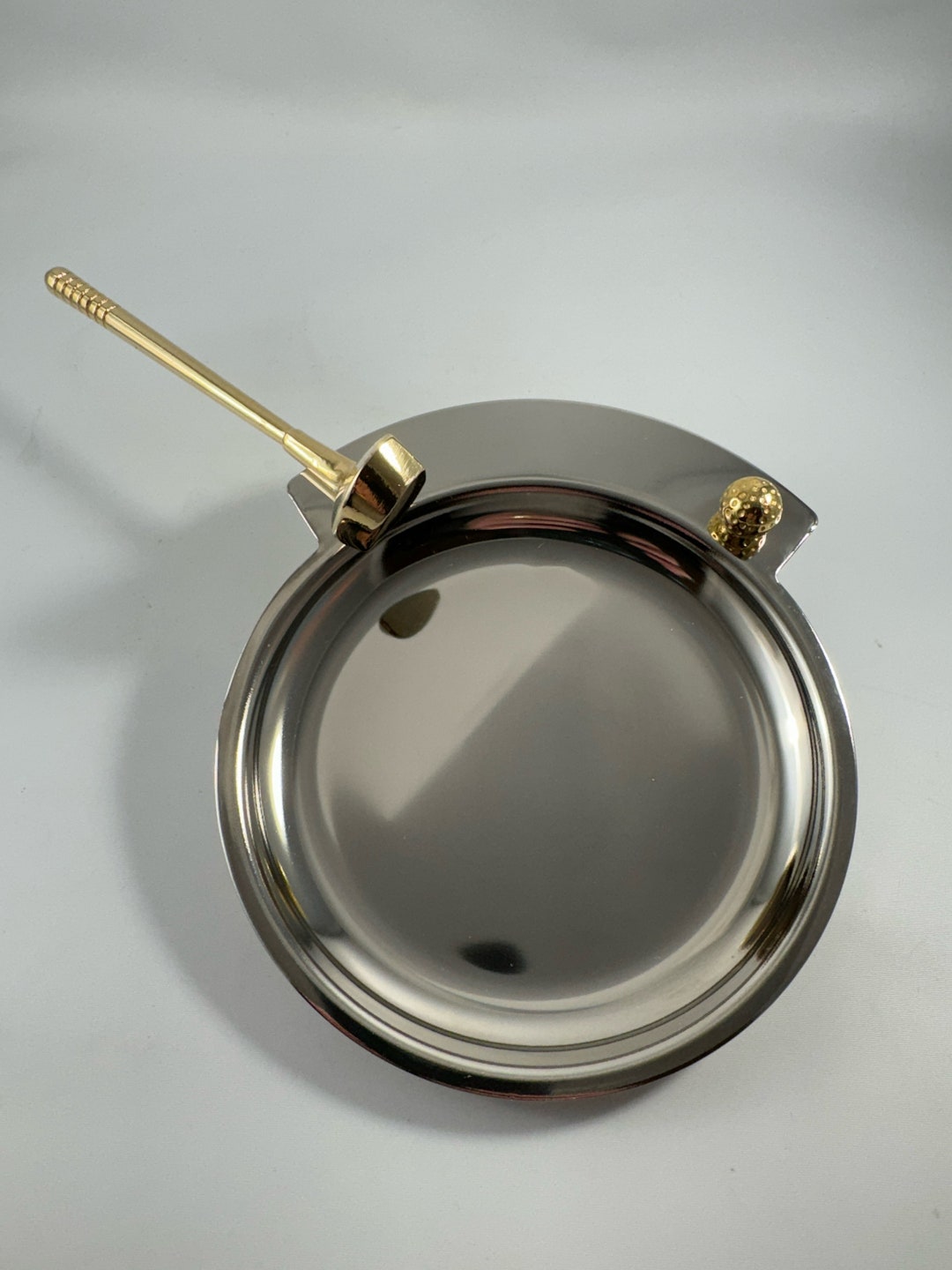 Vintage Chrome and Gold Plated Golf Tray | Bowl | Catch All | Trinket ...