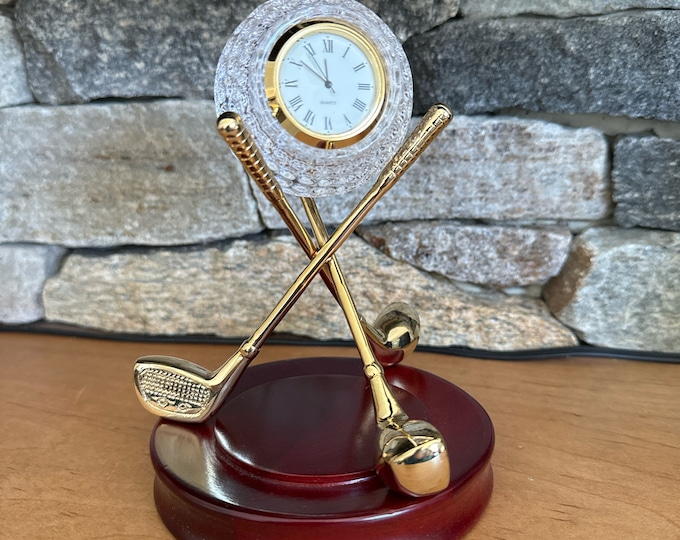 Vintage Crystal Golf Ball Clock With Brass Drivers Stand Golf Course ...
