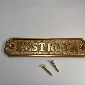 RESTROOM Sign in Polished Brass or Antique Brass | Vintage Style | Old ...