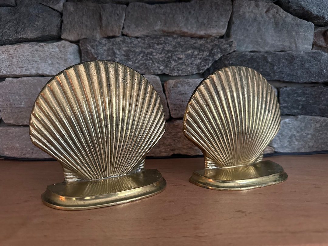 Vintage Brass Scallop Shell Pair of Bookends | Coastal Decor | Library ...