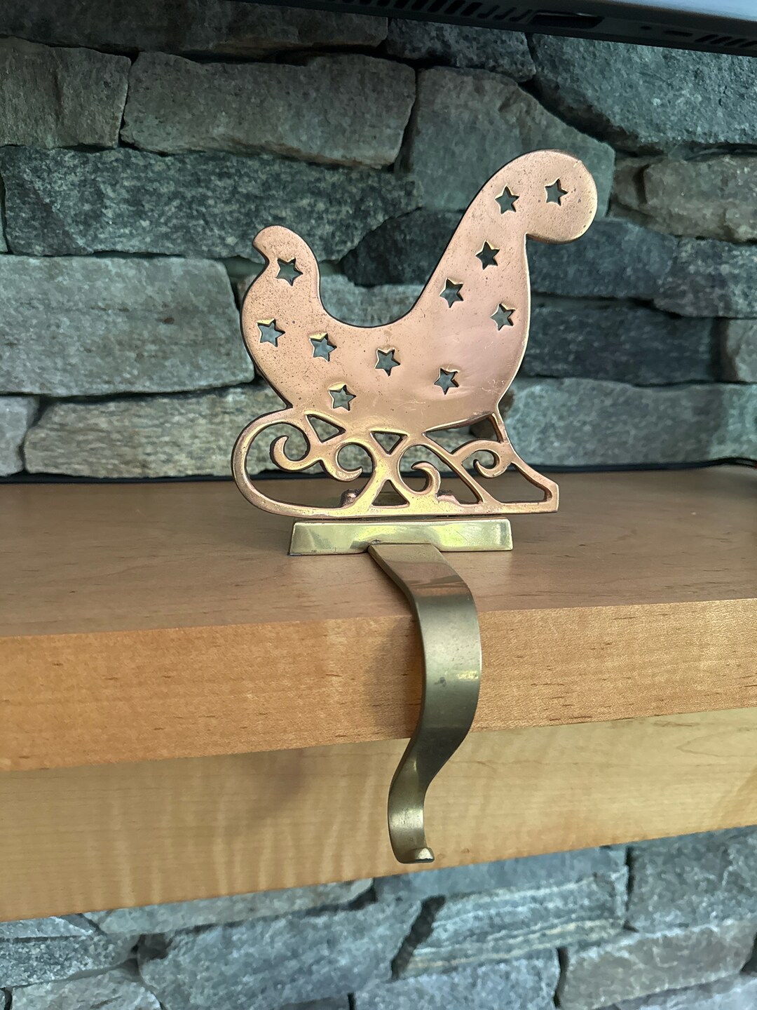 Vintage Brass and Copper Plated Christmas Stocking Holder | Sleigh With ...
