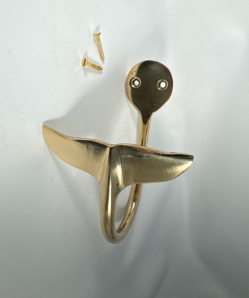 Polished Brass Large Whale Tail Hook | Nautical | Ocean Life | Beach ...