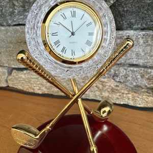 Vintage Crystal Golf Ball Clock With Brass Drivers Stand Golf Course ...
