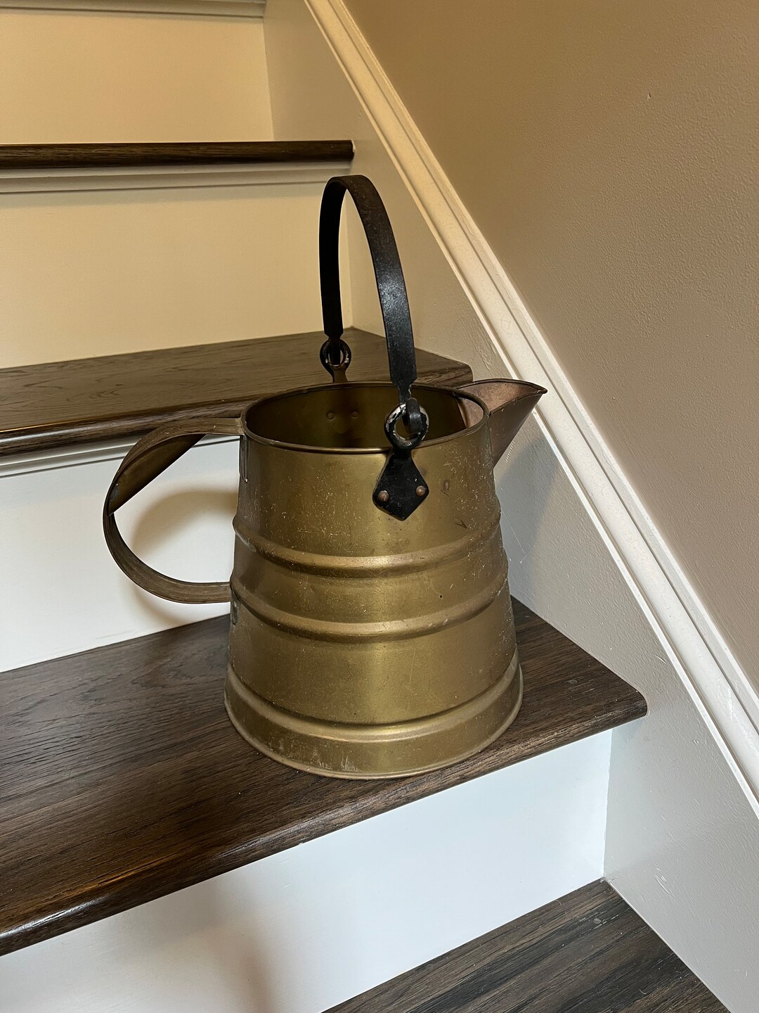 Antique Brass Farm Pitcher | Milk Can | Forged Iron Handle | Farmhouse ...