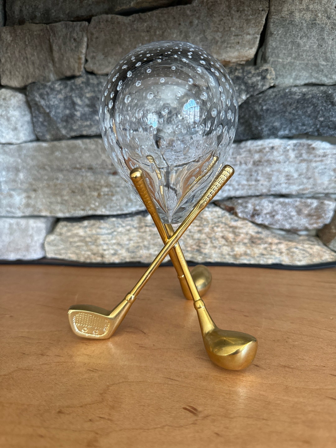 Vintage Blown Glass Golf Ball With Gold Plated Drivers Stand | Unique ...