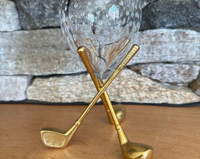 Vintage Blown Glass Golf Ball With Gold Plated Drivers Stand | Unique ...