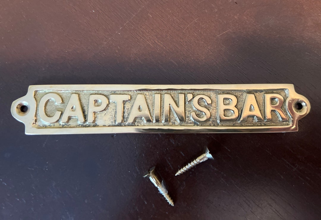 Vintage Brass CAPTAIN'S BAR Sign Nautical Man Cave She Shed Enby ...