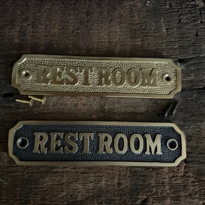 RESTROOM Sign in Polished Brass or Antique Brass | Vintage Style | Old ...