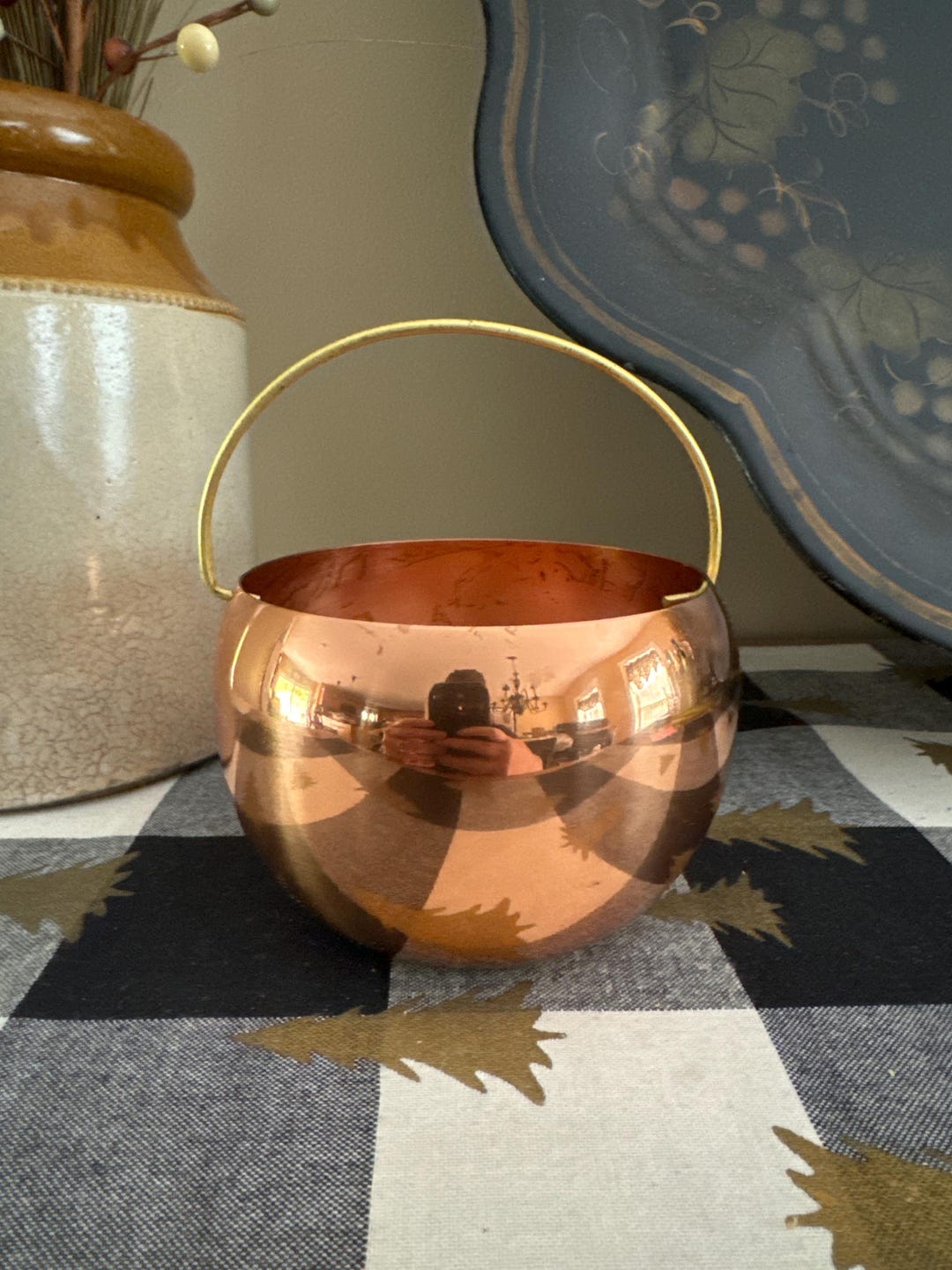 Vintage Copper Cauldron With Brass Handle | Planter | Decor | Unique ...